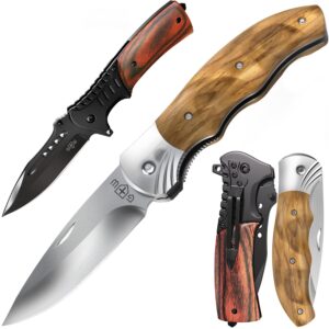 bundle of 2 items - gentleman’s folding knife pocket knife knives knofe wood handle sharp blade - pocket knife for men - best folder for camping hunting - travel accessories gear- pocket knife gift