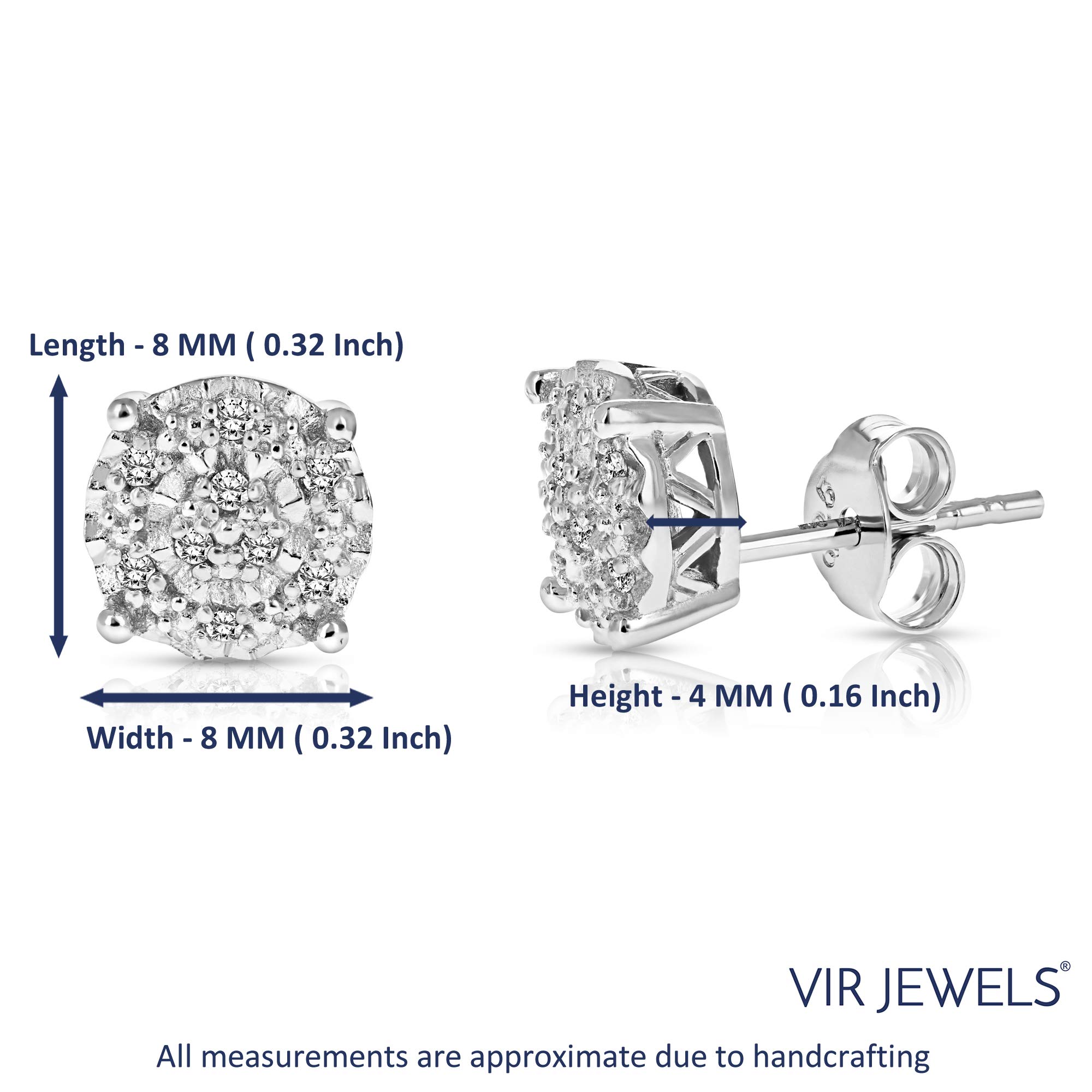 Vir Jewels 1/10 cttw Diamond Stud Earrings in .925 Sterling Silver Push Backs Round Shape