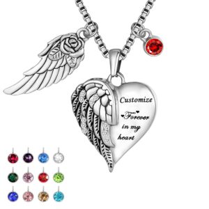 forever in my heart with 12 birthstones cremation jewelry keepsake memorial urn necklace (customized name)