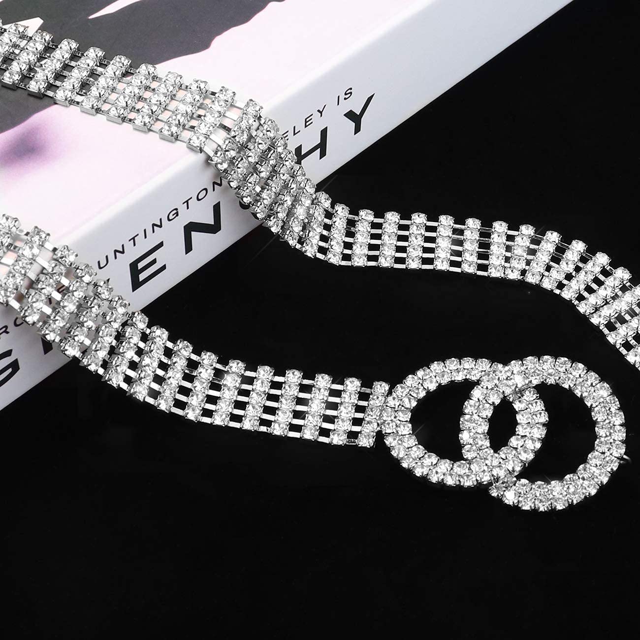 YooAi Crystal Waist Belt for Women Rhinestone Chain Belt O-Ring Waistband Belt for Dress Silver 105cm