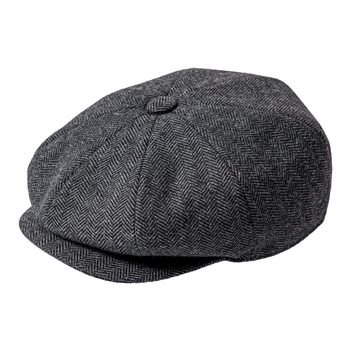 JANGOUL Men Wool Blend 8 Panel Newsboy Cap Tweed Cabbie Hat Snap Brim (Herringbone Grey, 7 3/8)