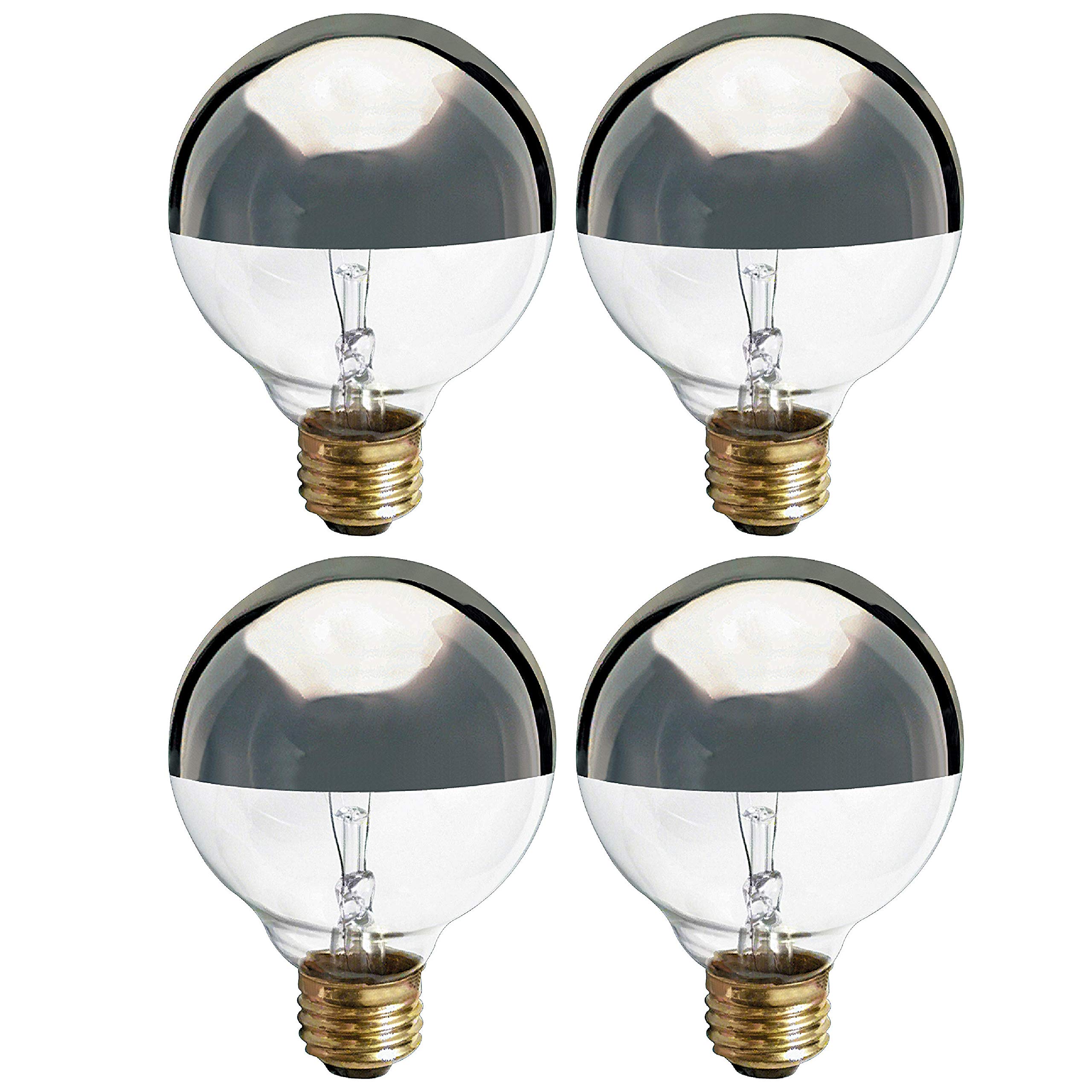 KOR (4 Pack) G25 Incandescent Light Bulb, Silver Half Chrome Crown with Mirror Reflect Glare-Less Finish, Decorative Globe 120 Volts, Lamp Shape, Medium Base, E26 Base, Dimmable. (40.00)