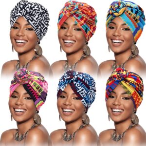 satinior 6 pieces women african turban flower knot pre-tied bonnet beanie cap headwrap