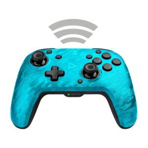 pdp rematch enhanced wireless licensed nintendo switch pro controller, switch lite/oled compatible, customizable buttons/joysticks, motion sensing (blue camo)