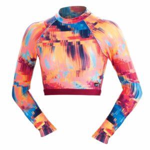 dolfin uglies revibe technicolor dreams mock neck cropped rash guard pink small