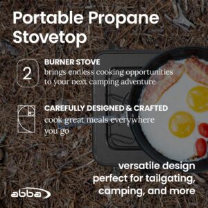 ABBA Double Burner Portable Propane StoveTop - Lightweight Alloy Steel Portable Stove - Stove for Camping, Patio & Outdoor Activities, 13.19" x 21.85" x 4.33" (Green or Black) (Black)