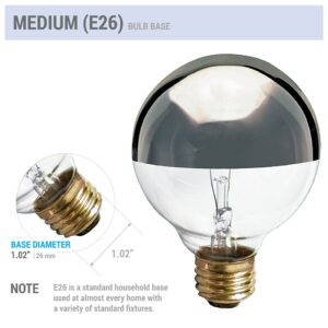 KOR (4 Pack) G25 Incandescent Light Bulb, Silver Half Chrome Crown with Mirror Reflect Glare-Less Finish, Decorative Globe 120 Volts, Lamp Shape, Medium Base, E26 Base, Dimmable. (40.00)