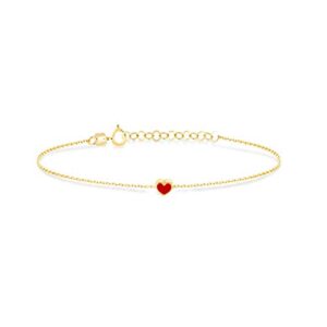 gelin 14k solid gold red heart adjustable bracelet for women valentine's day jewelry gift