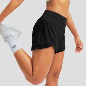 Women's Running Shorts High Waisted Quick-Dry 3 Inch Gym Workout Athletic Shorts for Women with Zipper Pocket(Black, XS)