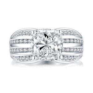 AINUOSHI Cushion Cut Cubic Zirconia Engagement Rings for Women Sterling Silver CZ Rings for Women Wedding Band (CUSHION CUT 9x9MM, 6.5)