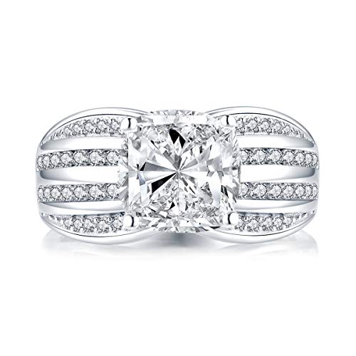 AINUOSHI Cushion Cut Cubic Zirconia Engagement Rings for Women Sterling Silver CZ Rings for Women Wedding Band (CUSHION CUT 9x9MM, 6.5)