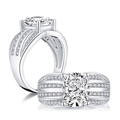 AINUOSHI Cushion Cut Cubic Zirconia Engagement Rings for Women Sterling Silver CZ Rings for Women Wedding Band (CUSHION CUT 9x9MM, 6.5)