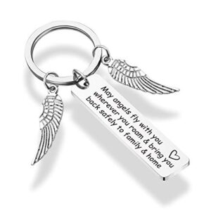 bosate traveller gift may angels fly with you travel prayer keychain travel safe gift drive safe keychain camper keychain gift for travelers (may angels fly kr)