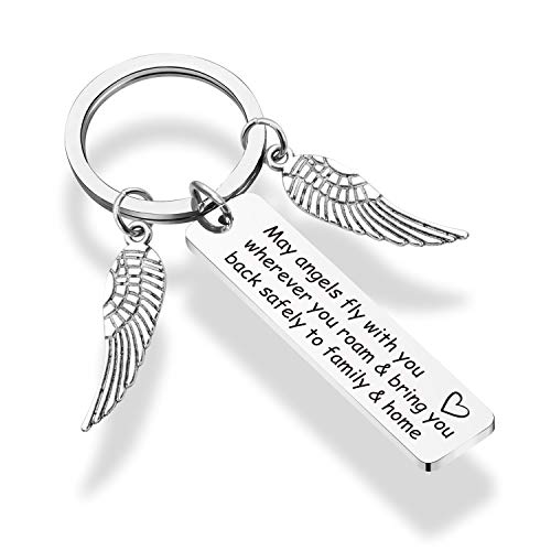 BOSATE Traveller Gift May Angels Fly with You Travel Prayer Keychain Travel Safe Gift Drive Safe Keychain Camper Keychain Gift for Travelers (May Angels Fly KR)