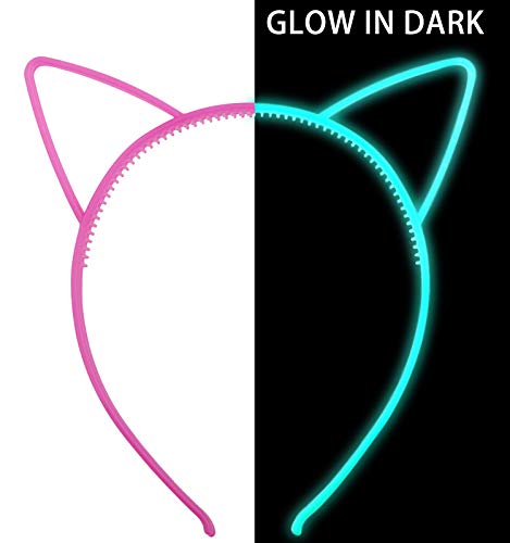 Suyegirl Cat Ear Headbands for Girls, 6 Pcs Glow Dark Headbands For Women, Halloween Hair Accessories for Women, Hair Hoop Tiara for Party Cosplay