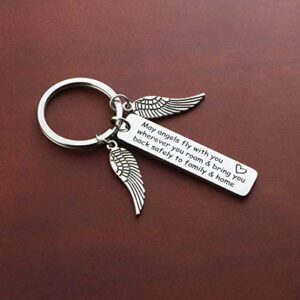 BOSATE Traveller Gift May Angels Fly with You Travel Prayer Keychain Travel Safe Gift Drive Safe Keychain Camper Keychain Gift for Travelers (May Angels Fly KR)