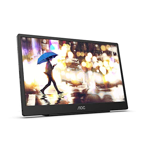 AOC 16T2 15.6" Full HD (1920 x 1080) Touch-enabled portable IPS monitor, USB-C and Micro HDMI inputs, Built-in battery, Stereo speakers, SmartCover, AutoPivot, VESA. For laptops, PC, Mac, consoles