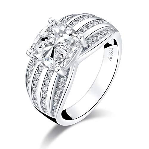 AINUOSHI Cushion Cut Cubic Zirconia Engagement Rings for Women Sterling Silver CZ Rings for Women Wedding Band (CUSHION CUT 9x9MM, 6.5)