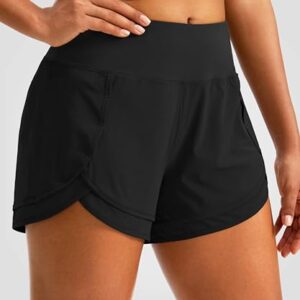 Women's Running Shorts High Waisted Quick-Dry 3 Inch Gym Workout Athletic Shorts for Women with Zipper Pocket(Black, XS)