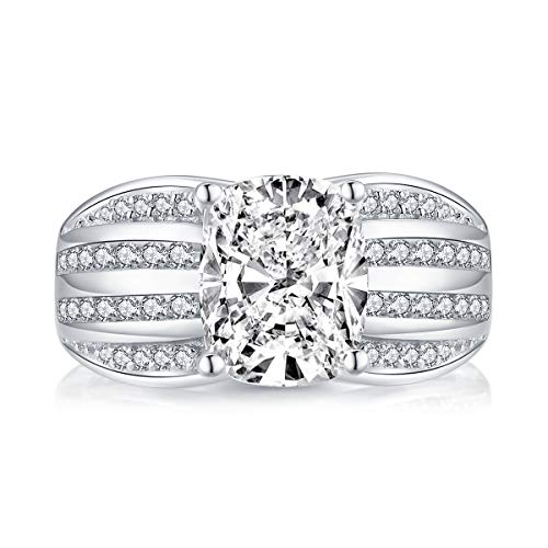 AINUOSHI Cushion Cut Cubic Zirconia Engagement Rings for Women Sterling Silver CZ Rings for Women Wedding Band (CUSHION CUT 9x9MM, 6.5)