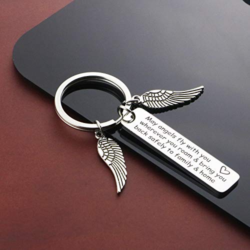 BOSATE Traveller Gift May Angels Fly with You Travel Prayer Keychain Travel Safe Gift Drive Safe Keychain Camper Keychain Gift for Travelers (May Angels Fly KR)