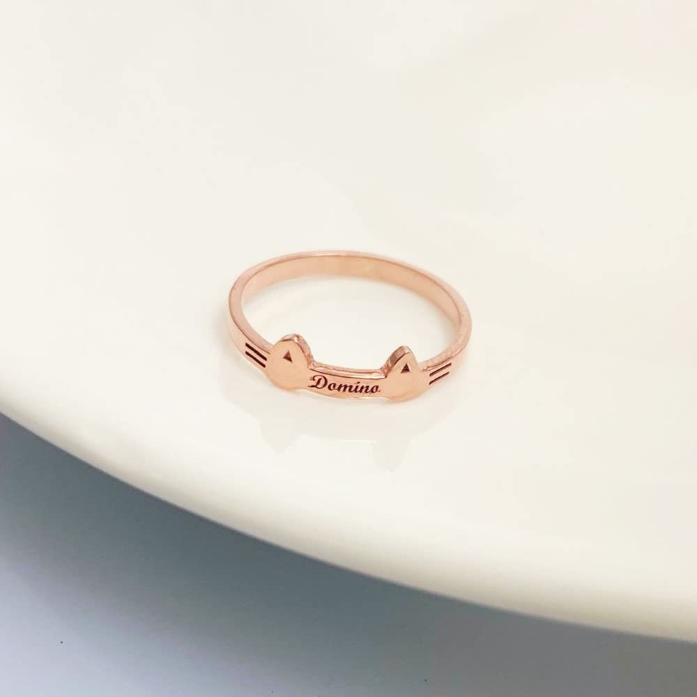 Suxerlry 925 Sterling Silver Customized Pet Cat Ear Custom Name Engraved Rings Plated Jewelry Rose Gold