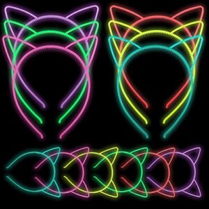 suyegirl cat ear headbands for girls, 6 pcs glow dark headbands for women, halloween hair accessories for women, hair hoop tiara for party cosplay