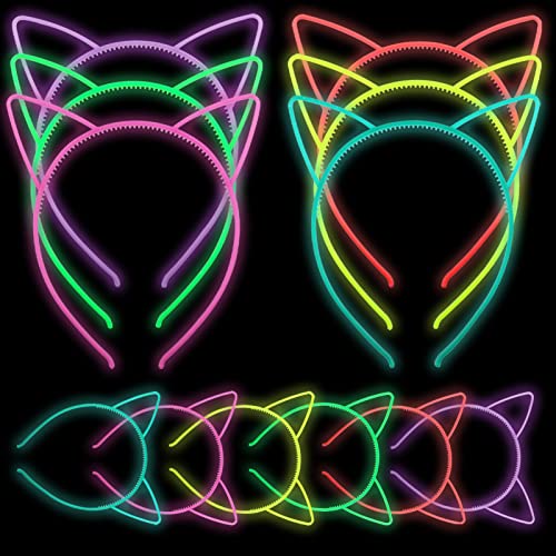 Suyegirl Cat Ear Headbands for Girls, 6 Pcs Glow Dark Headbands For Women, Halloween Hair Accessories for Women, Hair Hoop Tiara for Party Cosplay