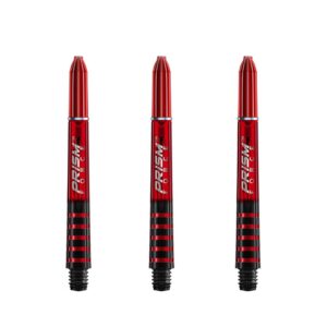 winmau prism force dart shafts, force grip zone stems, short 36mm, red (3 sets)