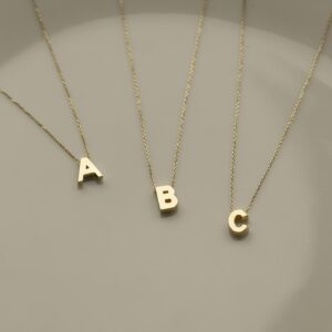 GELIN 14K Solid Gold Initial Necklace for Women | 14k Yellow Gold Custom Letter Pendant Necklace | Simple 14k Gold Alphabet Necklace, 18" (M)