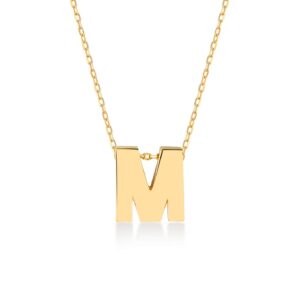 gelin 14k solid gold initial necklace for women | 14k yellow gold custom letter pendant necklace | simple 14k gold alphabet necklace, 18" (m)