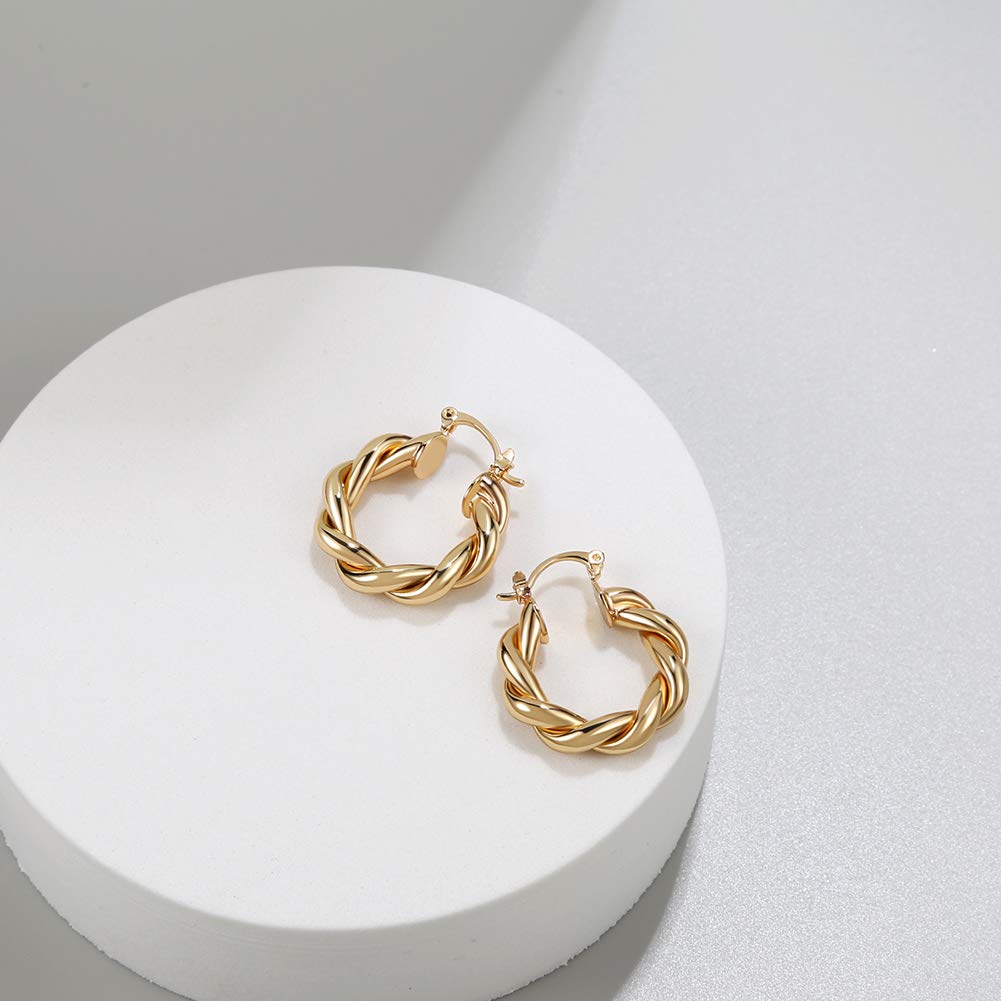 LILIE&WHITE Twisted Gold Chunky Hoop Earrings For Women 14K Gold Plated High Polished Lightweight Hoops For Women Fashion Jewelry Gift For Lovers