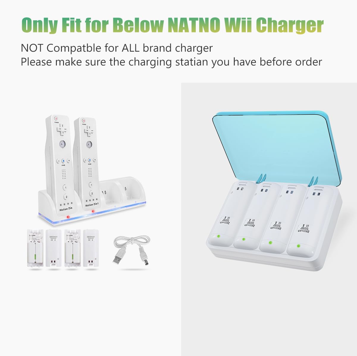 4-Pack Rechargeable Battery packs for Wii and Wii U Remote Controller,High-Capacity Ni-MH Battery(2800mAh) Replacement for Nintendo Wii Remote Charging Station(Charger not included)