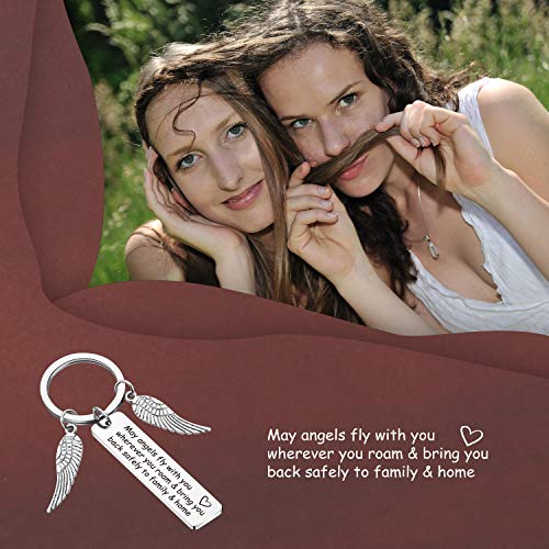 BOSATE Traveller Gift May Angels Fly with You Travel Prayer Keychain Travel Safe Gift Drive Safe Keychain Camper Keychain Gift for Travelers (May Angels Fly KR)