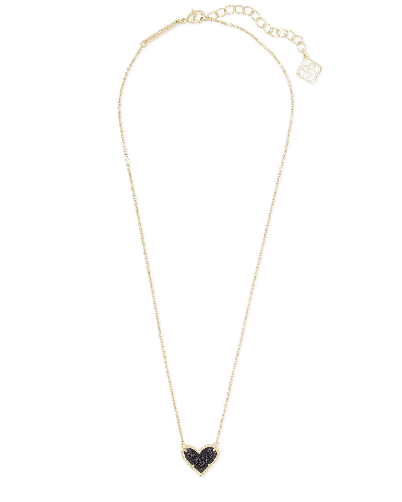 Kendra Scott Ari Heart Short Pendant Necklace in 14k Gold-Plated Brass, Black Drusy, Fashion Jewelry for Women