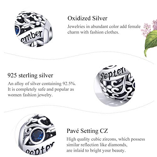 Lorrifal September 925 Sterling Silver Original Birthstone Charms fit Pandora Bracelets Necklace Perfect Jewelry Birthday Loved Beads Gift for Women Mom Daughter