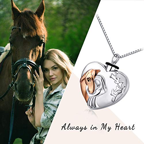 JUSTKIDSTOY Cremation Jewelry Sterling Silver Girls Embraced Horse Urn Necklace for Ashes Cremation Keepsake Necklace Gifts for Women