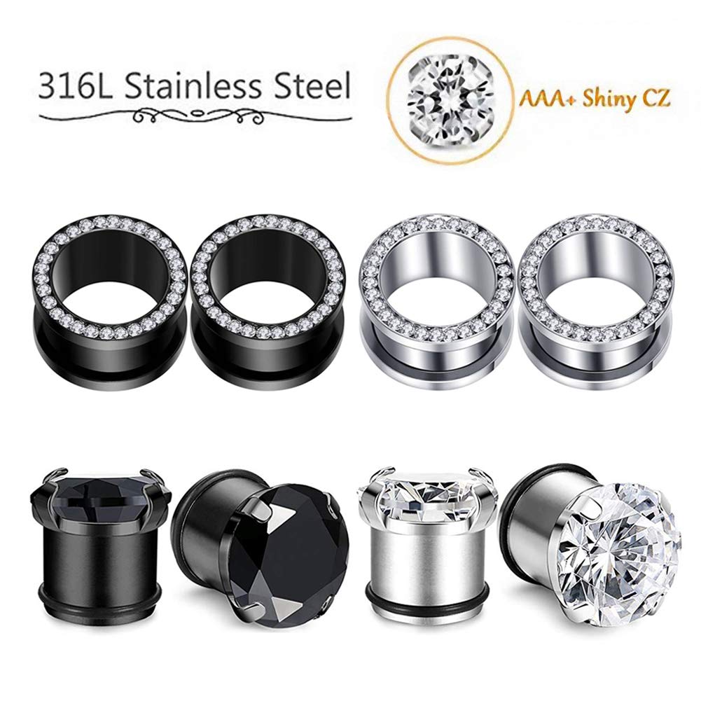 5 Pairs Ear Gauges CZ Diamond Plugs Tunnels Stainless Steel Dangle Cross Earring Expander Stretcher Piercing 0g