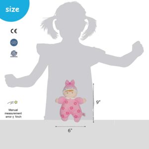 June Garden 9" My First Doll Sienna - Soft Plush Baby Doll with Rattle - Pink Outfit