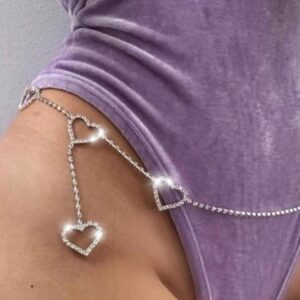 Dresbe Rhinestone Belly Waist Chain Silver Heart Body Chains Party Body Jewelry Accessories for Women