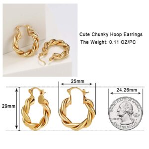 LILIE&WHITE Twisted Gold Chunky Hoop Earrings For Women 14K Gold Plated High Polished Lightweight Hoops For Women Fashion Jewelry Gift For Lovers