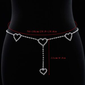 Dresbe Rhinestone Belly Waist Chain Silver Heart Body Chains Party Body Jewelry Accessories for Women