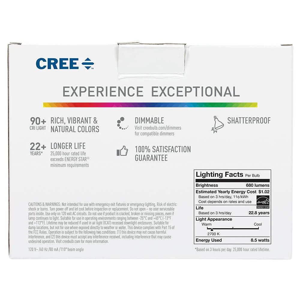 Cree Lighting Exceptional Series BR30 Bulb, 2700K Dimmable LED Bulb, 65W + 680 Lumens, Soft White, 2 Pack