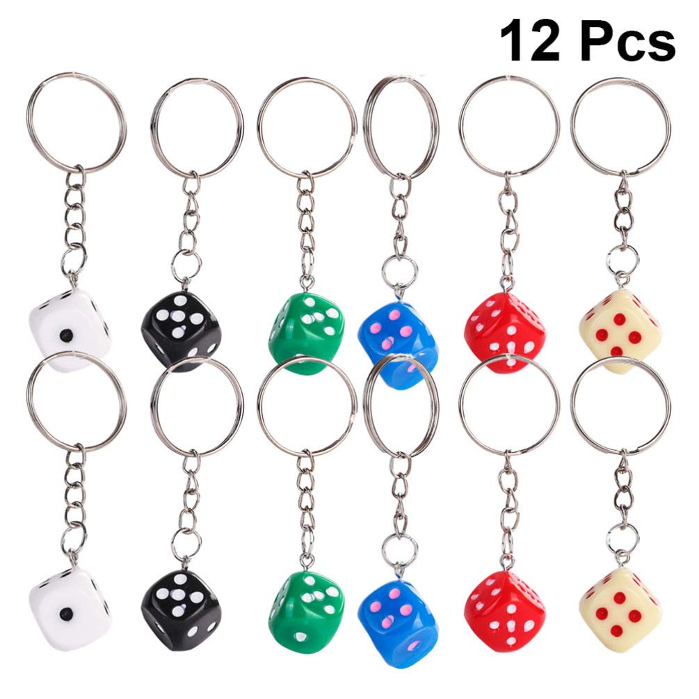 KESYOO 12pcs Dice Keychain Creative Key Holder Keychains for Fathers Birthday Gifts(Mixed Colors)