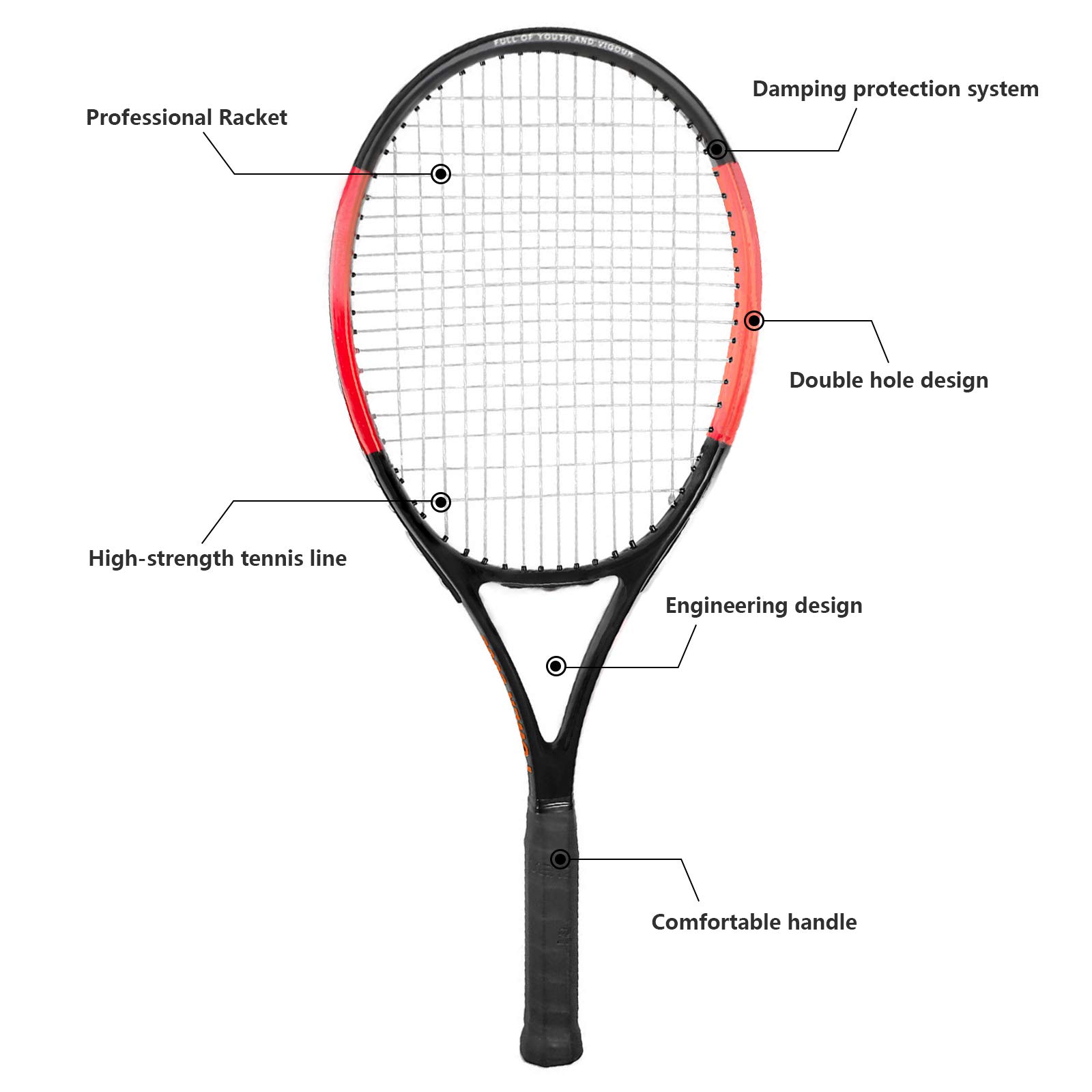 KEVENZ Tennis Racket with Carrying Bag, Professional Training Tennis Racquet for Women, Men and Adults, Lightweight and Shock Proof, Orange