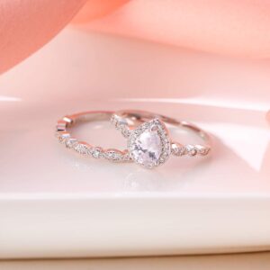 EVER FAITH Bridal Engagement Jewelry Valentine Gift White Cubic Zirconia Pear Shaped Teardrop Promise Ring Set Size 7