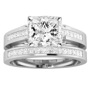 houston diamond district 4 carat classic lab 14k white gold lab grown princess channel set princess wedding bridal set igi certified diamond engagement ring (3 ct, h-i color, vs1-vs2 clarity center)