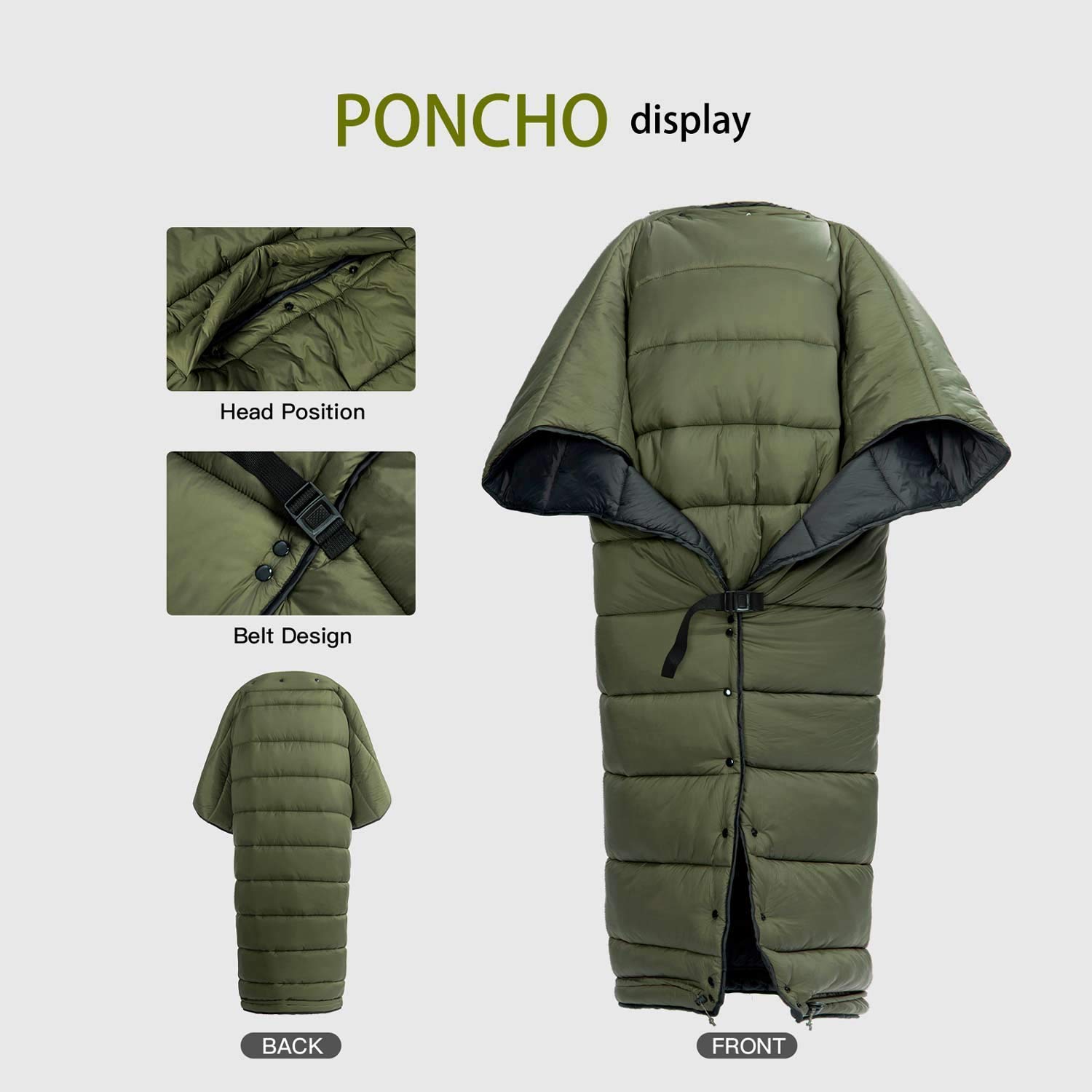 onewind Topquilt with Footbox, Hammock Overquilt Poncho Recycled Nylon Fabric Dupont Sorona Filling, Lightweight Portable Quilt Poncho Camping Sleeping Bag for Camping Backpacking and Hiking, OD Green