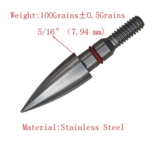 5/16″ 100 Grains Field Points arrowheads, Stainless Steel Archery Target Bullet Point Sharp Targethead Screw in Broadheads (1 Dozen 12 PCS) (5/16″100Grain-C, 5/16″)