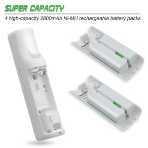 4-Pack Rechargeable Battery packs for Wii and Wii U Remote Controller,High-Capacity Ni-MH Battery(2800mAh) Replacement for Nintendo Wii Remote Charging Station(Charger not included)